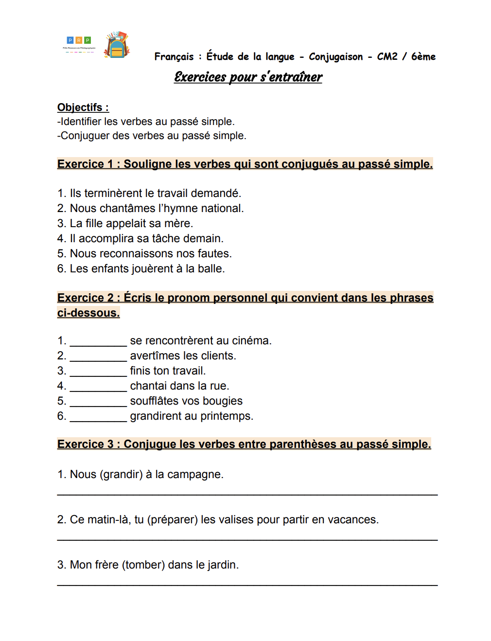 Le passé simple (1er et 2ème groupe) | PDF gratuit