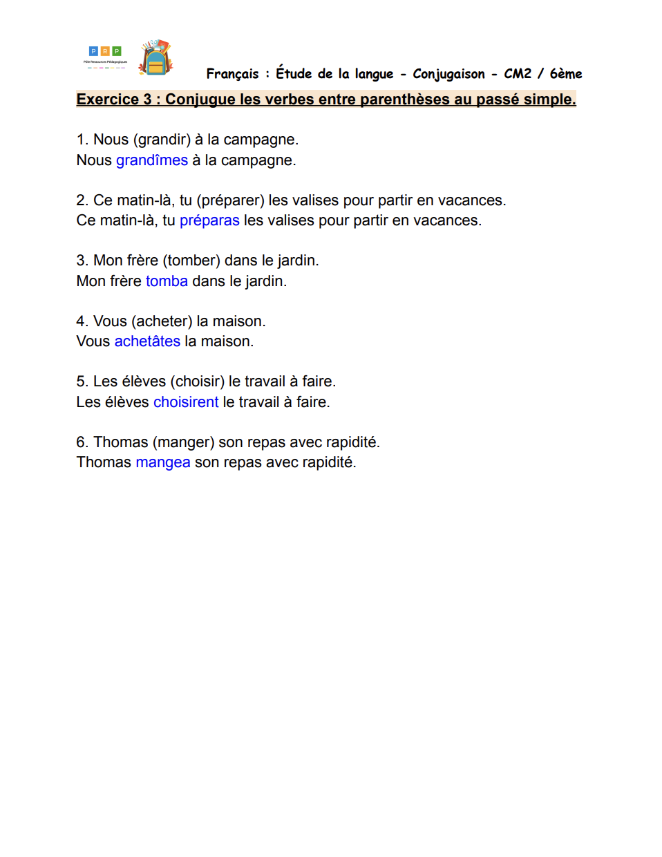 Le passé simple (1er et 2ème groupe) | PDF gratuit